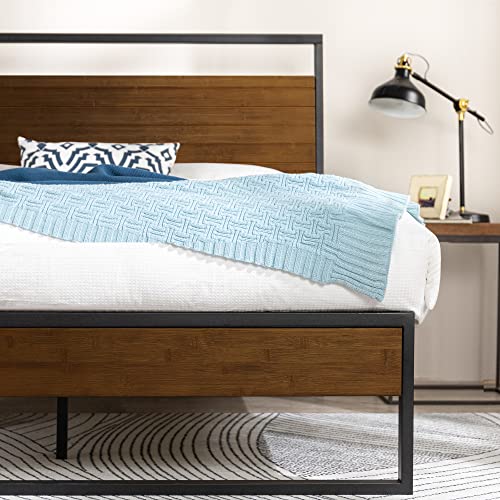 ZINUS Suzanne 44 Inch Bamboo and Metal Platform Bed Frame, Solid Steel Construction, No Box Spring Needed, Wood Slat Support, Easy Assembly, Chestnut Brown, Queen