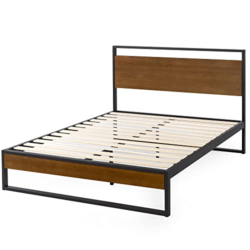 ZINUS Suzanne 44 Inch Bamboo and Metal Platform Bed Frame, Solid Steel Construction, No Box Spring Needed, Wood Slat Support, Easy Assembly, Chestnut Brown, Queen