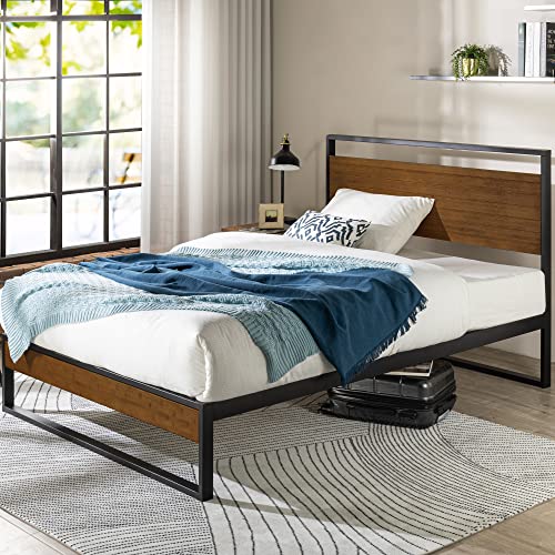 ZINUS Suzanne 44 Inch Bamboo and Metal Platform Bed Frame, Solid Steel Construction, No Box Spring Needed, Wood Slat Support, Easy Assembly, Chestnut Brown, Queen