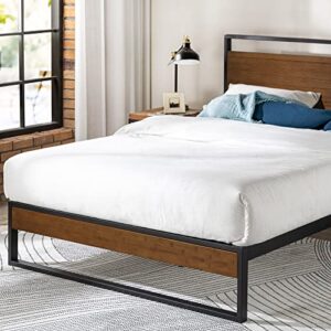 ZINUS Suzanne 44 Inch Bamboo and Metal Platform Bed Frame, Solid Steel Construction, No Box Spring Needed, Wood Slat Support, Easy Assembly, Chestnut Brown, Queen