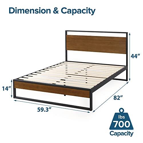 ZINUS Suzanne 44 Inch Bamboo and Metal Platform Bed Frame, Solid Steel Construction, No Box Spring Needed, Wood Slat Support, Easy Assembly, Chestnut Brown, Queen