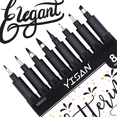 YISAN Hand Lettering Pens,Calligraphy Pens,Brush Markers Set,Black,for Beginners Writing, Art Drawings,70306