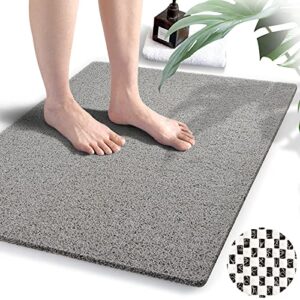 shower mats non slip without suction cups, 23.6×34.6 inch, bath mat for textured tub surface, loofah mats for shower and bathroom, quick drying, grey