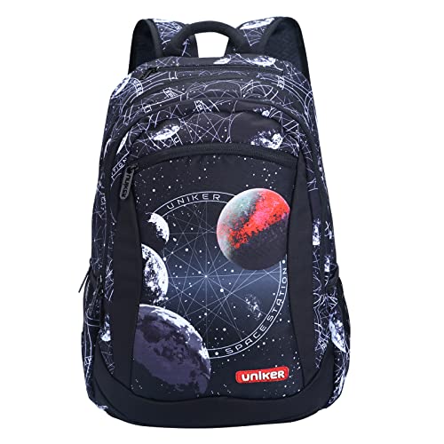 UNIKER Space School Backpack for Teen Boys,Black Backpack for School,Boys Backpack,Schoolbag for Teens,Bookbag for Middle School,16.5 Inch Laptop Backpack for 14 Inch Laptop