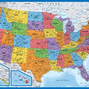 Palace Learning 4 Pack - USA & World Map Blank Outline Posters + World & USA Maps [Blue Ocean] (LAMINATED, 18" x 29")