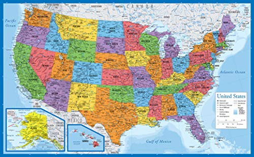 Palace Learning 4 Pack - USA & World Map Blank Outline Posters + World & USA Maps [Blue Ocean] (LAMINATED, 18" x 29")