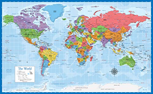 Palace Learning 4 Pack - USA & World Map Blank Outline Posters + World & USA Maps [Blue Ocean] (LAMINATED, 18" x 29")