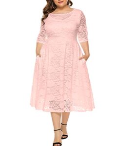 eternatastic womens scooped neckline floral lace top plus size cocktail party midi dress 3xl pink