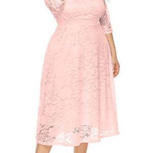 Eternatastic Womens Scooped Neckline Floral lace Top Plus Size Cocktail Party Midi Dress 3XL Pink