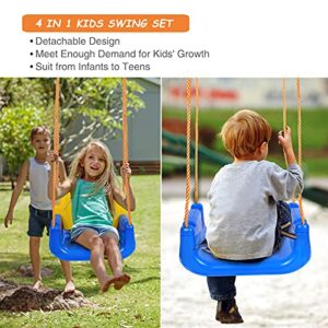 RedSwing 4-in-1 Baby Swing Seat with Tray, Toddler Swing, Anti-Flip Snug & Secure Detachable Infants to Teens Kids Swing Seat for Outside Playground, Blue