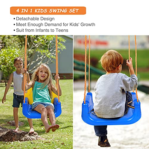 RedSwing 4-in-1 Baby Swing Seat with Tray, Toddler Swing, Anti-Flip Snug & Secure Detachable Infants to Teens Kids Swing Seat for Outside Playground, Blue