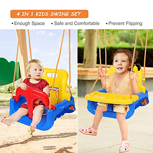 RedSwing 4-in-1 Baby Swing Seat with Tray, Toddler Swing, Anti-Flip Snug & Secure Detachable Infants to Teens Kids Swing Seat for Outside Playground, Blue