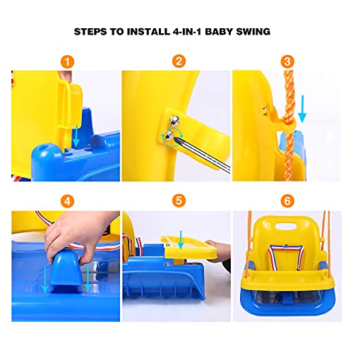 RedSwing 4-in-1 Baby Swing Seat with Tray, Toddler Swing, Anti-Flip Snug & Secure Detachable Infants to Teens Kids Swing Seat for Outside Playground, Blue