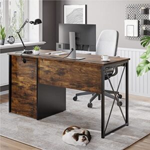 Bestier Office Desk with Drawers, 55 inch Industrial Computer Desk with Storage, Wood Teacher Desk with Keyboard Tray & File Drawer for Home Office, Rustic Brown