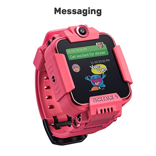 TickTalk 4 Kids Smartwatch with Power Base Bundle (Pink Watch On at&T's Network)