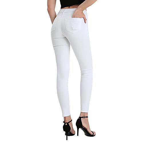 JEANIR Women's High Waisted White Skinny Jeans Work Pants High Waisted High Waist Leggings with Pockets (White, Small, s)