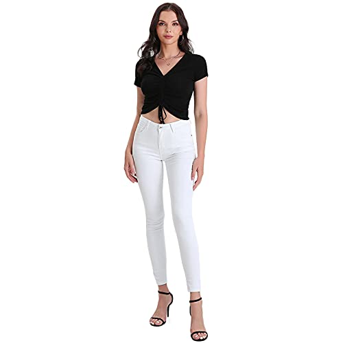 JEANIR Women's High Waisted White Skinny Jeans Work Pants High Waisted High Waist Leggings with Pockets (White, Small, s)