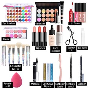 Pure Vie All-in-One Holiday Gift Makeup Set Cosmetic Essential Starter Bundle Include Eyeshadow Palette Lipstick Concealer Blush Mascara Foundation Face Powder - Makeup Kit for Women Full Kit