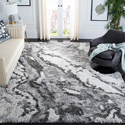 SAFAVIEH Horizon Shag Collection Area Rug - 10' x 14', Grey & Ivory, Modern Abstract Design, Non-Shedding & Easy Care, 2-inch Thick Ideal for High Traffic Areas in Living Room, Bedroom (HZN890F)