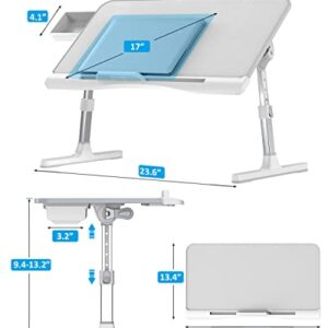 Laptop Bed Tray Desk, PVC Leather Adjustable Laptop Stand Bed Table, COKWEL Foldable Notebook Table with Storage Drawer for Bed Sofa Couch Eating Reading Working(Large, Gray)