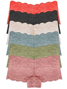 runya womens lace boyshort panties underwear briefs, pack of 6 (6 colors, medium)