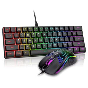 redthunder 60% gaming keyboard and mouse combo, ultra-compact 61 keys rgb backlit mini keyboard, lightweight 7200 dpi honeycomb optical, wired gaming set for pc mac ps5 xbox gamer(black)