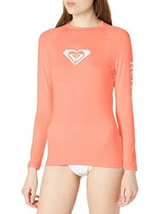 roxy womens upf 50 whole hearted long sleeve rashguard, fusion coral, medium us