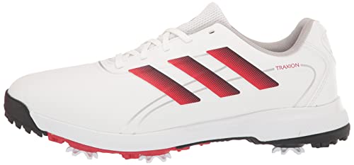 adidas Men's Traxion LITE MAX Wide Golf Shoes, Footwear White/Core Black/Vivid Red, 12.5