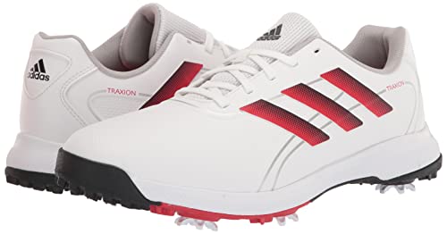 adidas Men's Traxion LITE MAX Wide Golf Shoes, Footwear White/Core Black/Vivid Red, 12.5