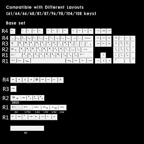 GTSP 135 Japanese White Keycaps Cherry Profile DYE-Sub with 6.25U/6U Space Bar for MX Switches TKL ALT 65% Fullsize Gaming Keyboards Minimalist