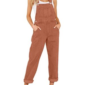 Women's Casual Adjustable Denim Bib Overalls Jeans Pants Fashion Loose Overall Jumpsuits Brown Size X-Large