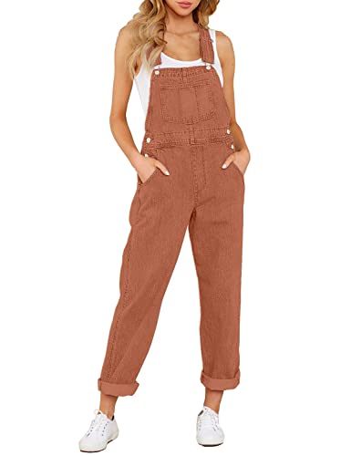 Women's Casual Adjustable Denim Bib Overalls Jeans Pants Fashion Loose Overall Jumpsuits Brown Size X-Large