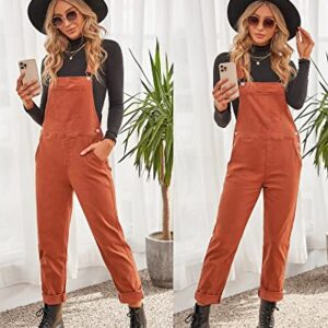 Women's Casual Adjustable Denim Bib Overalls Jeans Pants Fashion Loose Overall Jumpsuits Brown Size X-Large