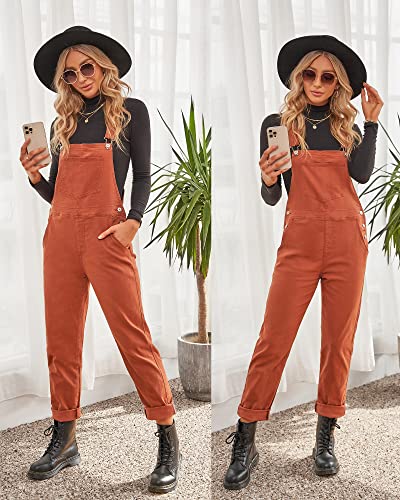 Women's Casual Adjustable Denim Bib Overalls Jeans Pants Fashion Loose Overall Jumpsuits Brown Size X-Large