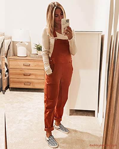 Women's Casual Adjustable Denim Bib Overalls Jeans Pants Fashion Loose Overall Jumpsuits Brown Size X-Large