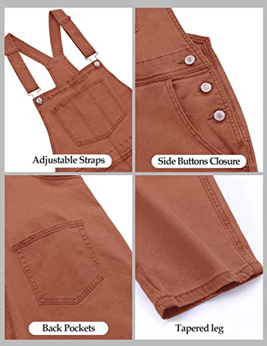 Women's Casual Adjustable Denim Bib Overalls Jeans Pants Fashion Loose Overall Jumpsuits Brown Size X-Large