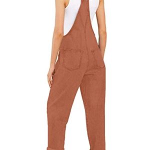 Women's Casual Adjustable Denim Bib Overalls Jeans Pants Fashion Loose Overall Jumpsuits Brown Size X-Large