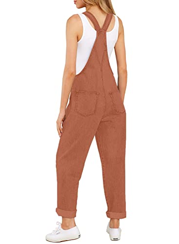 Women's Casual Adjustable Denim Bib Overalls Jeans Pants Fashion Loose Overall Jumpsuits Brown Size X-Large