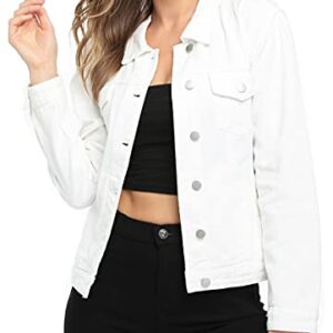 MISS MOLY Women's Denim Jackets Long Sleeve Casual Soft White Jean Jacket M