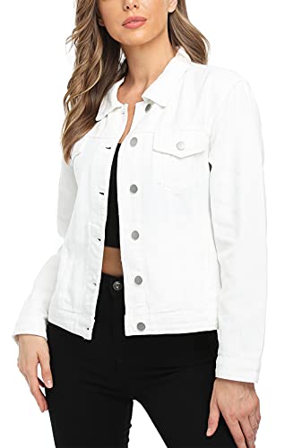 MISS MOLY Women's Denim Jackets Long Sleeve Casual Soft White Jean Jacket M