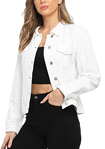 MISS MOLY Women's Denim Jackets Long Sleeve Casual Soft White Jean Jacket M