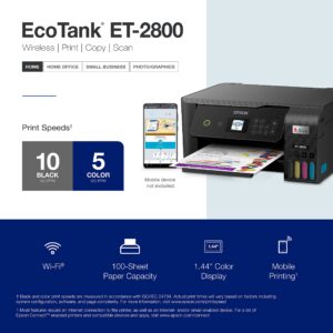 Epson EcoTank ET-2800 Wireless Color All-in-One Cartridge-Free Supertank Printer with Scan and Copy â€“ The Ideal Basic Home Printer - Black, Medium