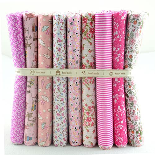 Cotton Fabric Squares 9PCS, Cotton Print Fabric with Flower Pattern, Cotton Fabric Squares 9PCS, Cotton Print Fabric with Flower Pattern, Patchwork for DIY Sewing Craft Patterns, Cotton Fabric for Quilting, Floral Series(20"x20",Pink)