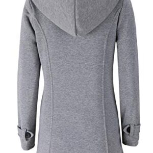 JiangWu Womens Fashion Horn Button Fleece Thicken Coat with Hood Winter Warm Jacket (Large, Light-gray)