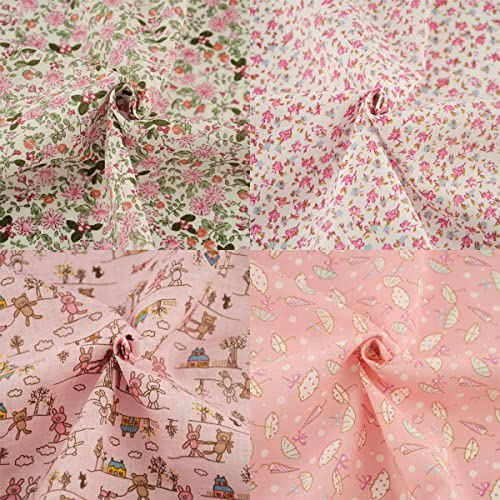 Cotton Fabric Squares 9PCS, Cotton Print Fabric with Flower Pattern, Cotton Fabric Squares 9PCS, Cotton Print Fabric with Flower Pattern, Patchwork for DIY Sewing Craft Patterns, Cotton Fabric for Quilting, Floral Series(20"x20",Pink)