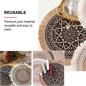 VOSAREA Desk Decor Desk Decor Decorative Place Mat 1Pc Jute Table Mat Stylish Cup Mat Photo Prop Household Linen Cloth Table Mat Round Placemat Rustic Home Decor Rustic Home Decor