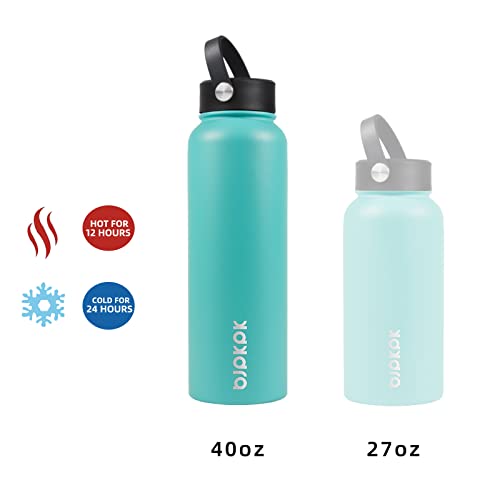 BJPKPK Insulated Water Bottles with Straw Lid, 40oz Stainless Steel Water Bottles with 3 Lids, Large Metal Water Bottle, BPA Free Leakproof Thermos Water Bottle for School, Sports & Gym- Turquoise