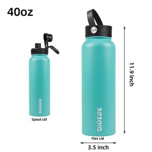 BJPKPK Insulated Water Bottles with Straw Lid, 40oz Stainless Steel Water Bottles with 3 Lids, Large Metal Water Bottle, BPA Free Leakproof Thermos Water Bottle for School, Sports & Gym- Turquoise