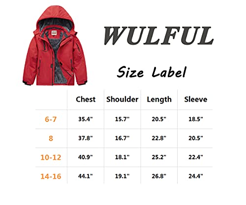 WULFUL Boy's Waterproof Ski Jacket Warm Fleece Hooded Windproof Winter Snow Coat