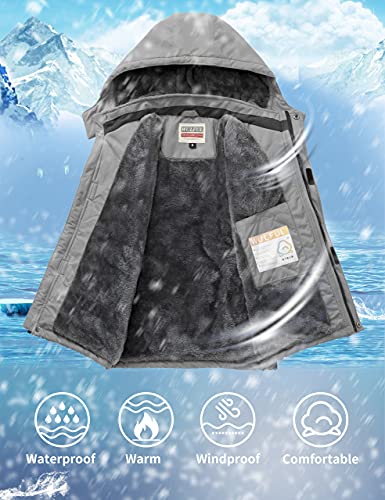 WULFUL Boy's Waterproof Ski Jacket Warm Fleece Hooded Windproof Winter Snow Coat